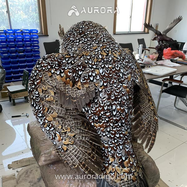 Standing Robot Owl With Artificial Furs And Real Feather