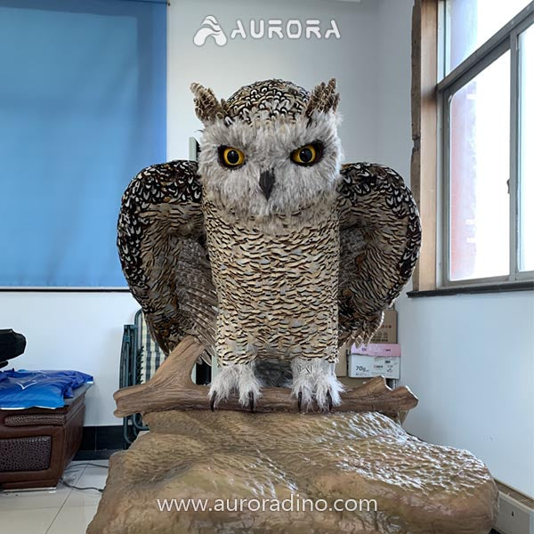 Standing Robot Owl With Artificial Furs And Real Feather