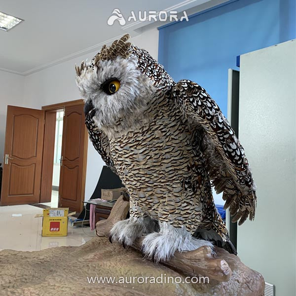 Standing Robot Owl With Artificial Furs And Real Feather