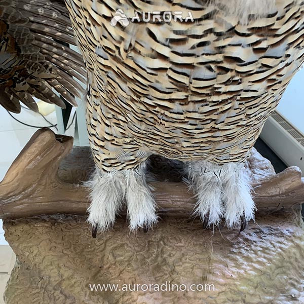 Standing Robot Owl With Artificial Furs And Real Feather