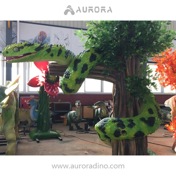 Green Viper Animatronic Animal Model On The Tree