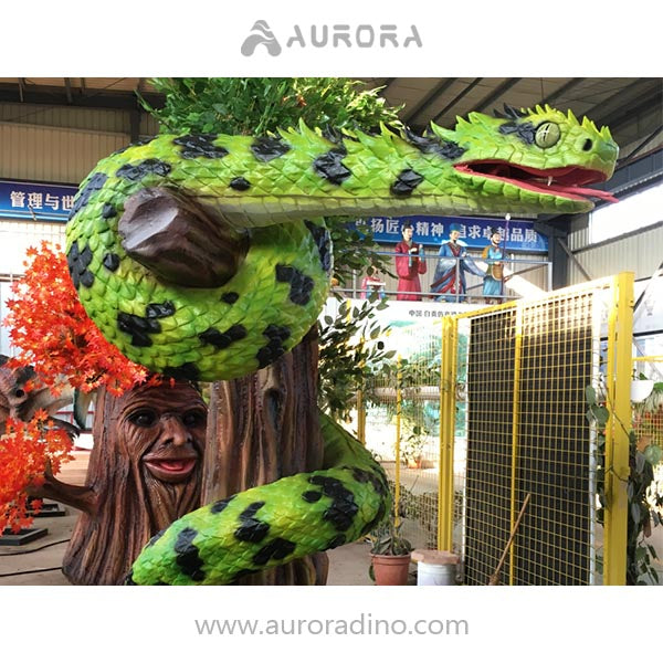 Green Viper Animatronic Animal Model On The Tree