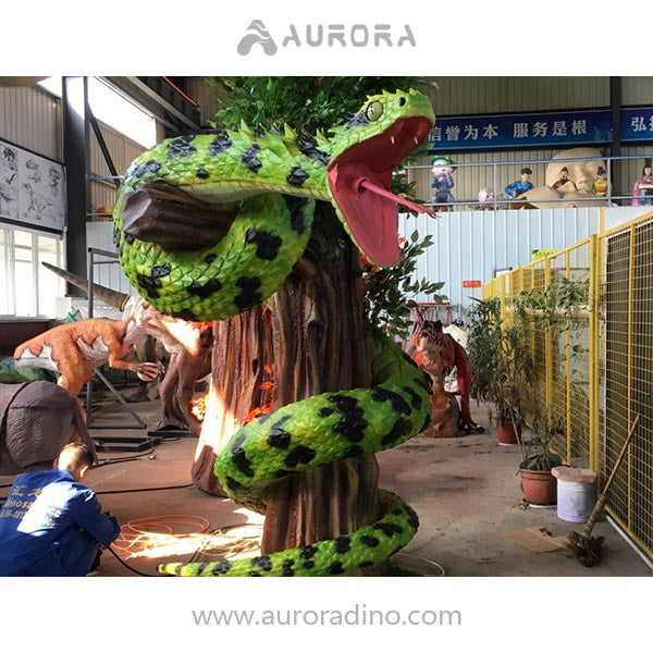 Green Viper Animatronic Animal Model On The Tree